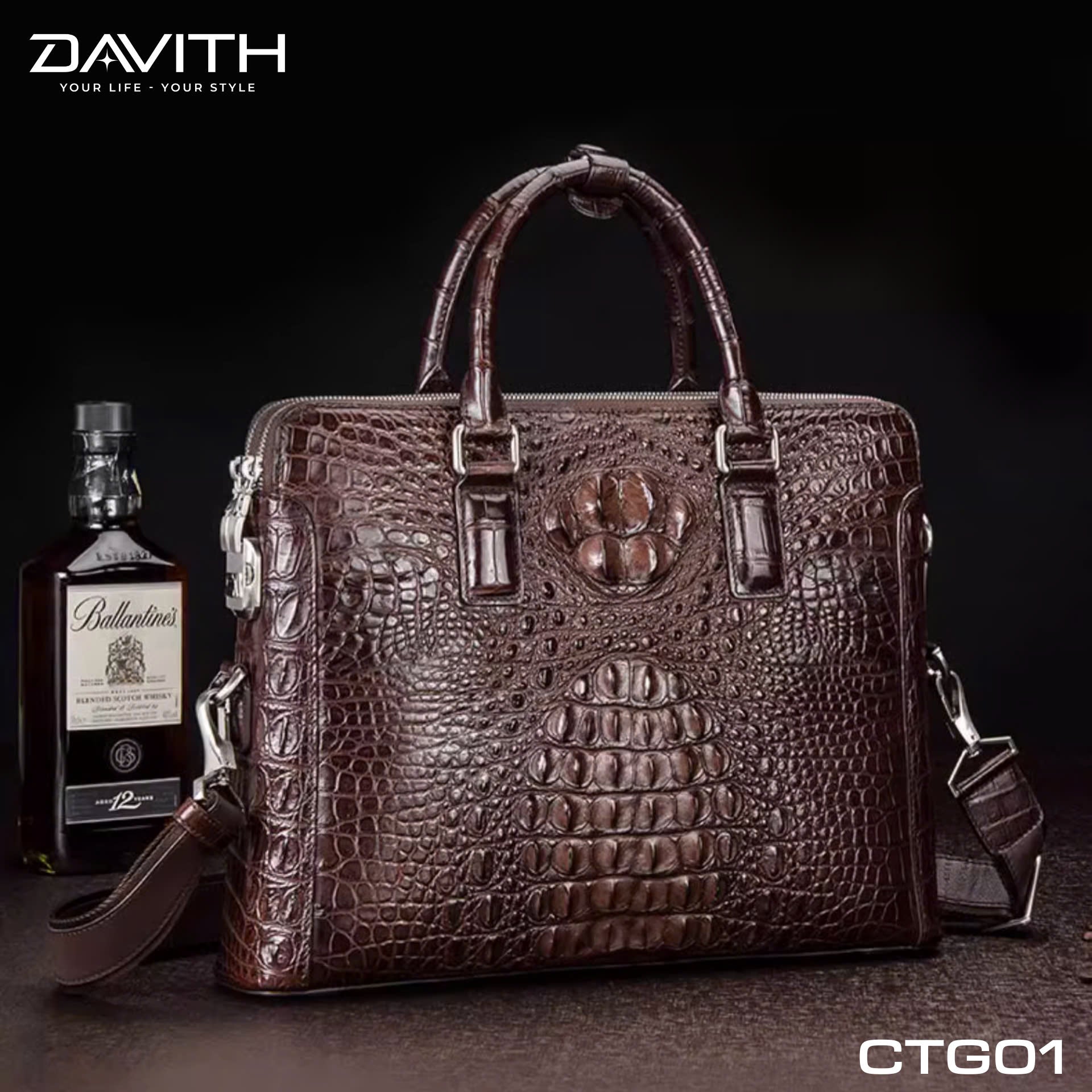 Premium Grade 1 Crocodile Hump Leather Men's Office Briefcase - CTG01 – DAVITH LEATHER