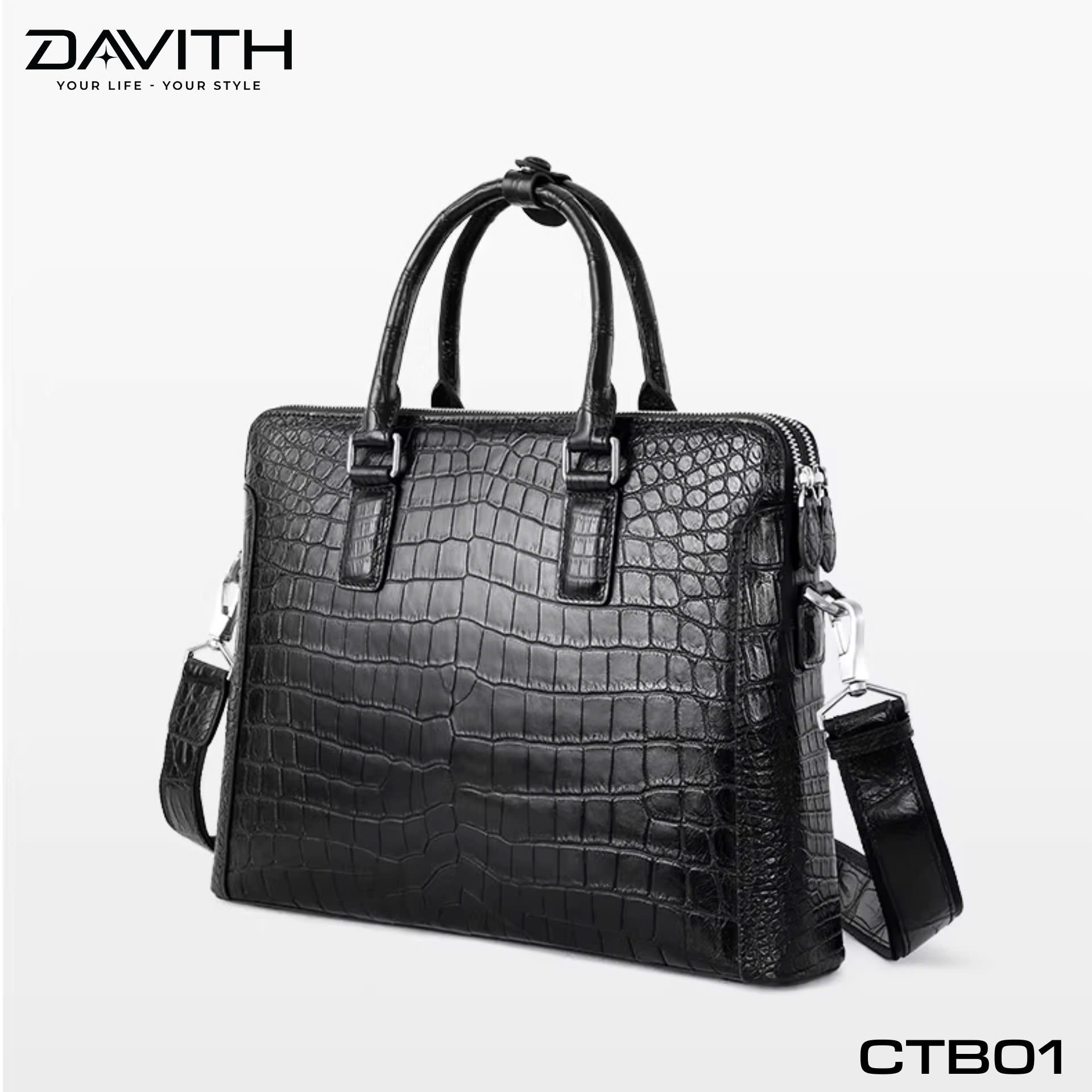 Premium Grade 1 Crocodile Belly Leather Men's Office Briefcase - CTB01 – DAVITH LEATHER